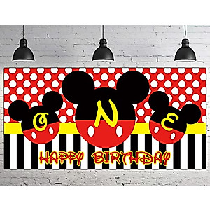 Mickey Backdrop, Mickey 1st Birthday Backdrop, Mickey Birthday Party Supplies, Large Mickey 1st Birthday Banner, Mickey Photography Background (6.6 x 3.3 ft)
