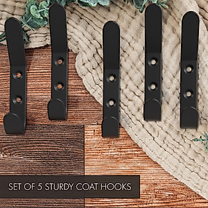 Stylish Coat Hooks For Wall Mount Set of 5 - Decorative and Sturdy Black Metal Double Hooks Are Perfect To Hang Your Jackets, Towels Or Hats - A Modern Addition To Any Minimal Home Decor & Farmhouse