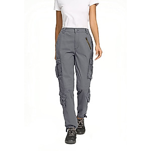 Raroauf Work Cargo Pants Womens Cotton Casual Military Combat Tactical Pants,Rip-Stop Outdoor Hiking Trousers Grey US 14