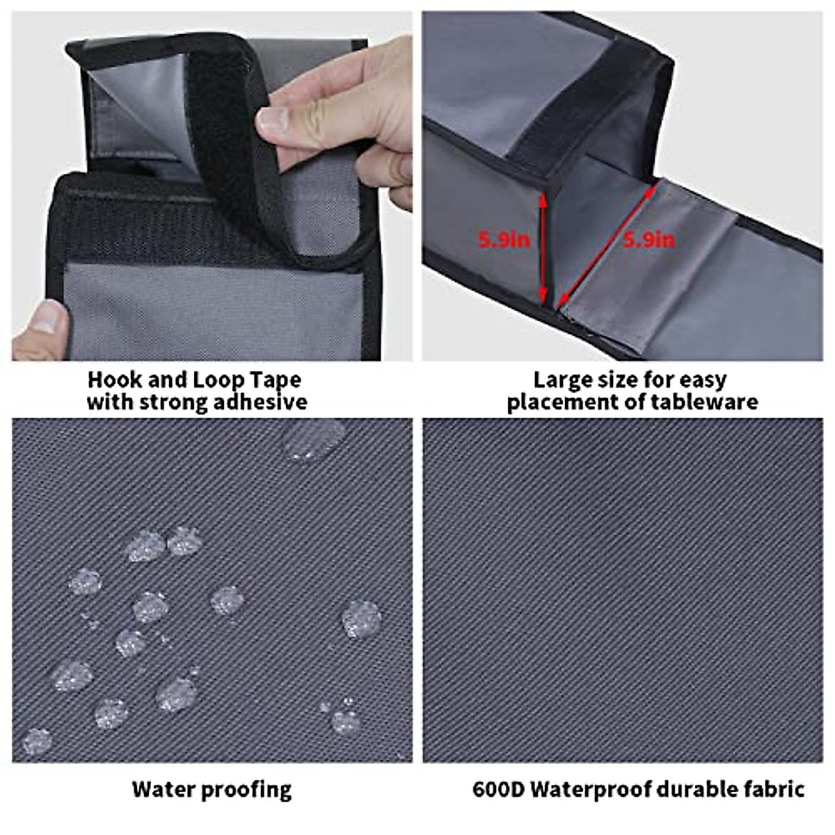 YUJHON Grill Utensil Accessory Storage Bag Grey Waterproof BBQ Tool Storage Bags Grill Tools Foldable Barbecue Appliance Bracket Bag for Camping Hiking Barbecue（2 Pack）