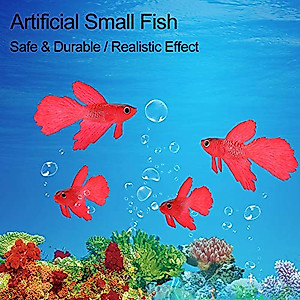 ViaGasaFamido Aquarium Fake Fish, Simulation Silicone Artificial Small Fish with Suction Cup for Fish Tank Ornament(Red Betta Fish)