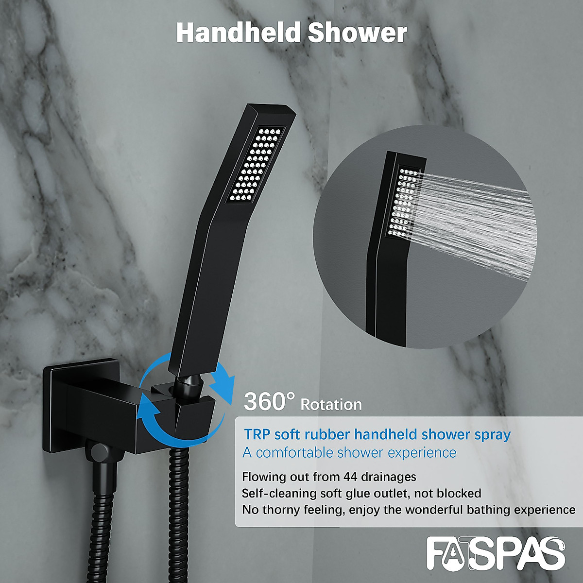 Fatspas Shower System with Tub Spout, Wall Mounted Shower Faucet Set for Bathroom with 12 Inch Rain Shower Head and Handheld Shower Head Set, Matte Black
