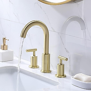 Comllen 3 Hole Widespread Brushed Nickel Bathroom Faucet, Modern 2 Handle Bathroom Faucet for Sink 8 Inch Laundry Basin Vanity Faucet with Pop-up Drain and Water Supply Lines