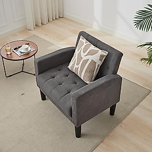 TYBOATLE Accent Chair, Fabric Living Room Arm Chairs for Bedroom, Mid Century Modern Upholstered Tufted Bedroom Office Armchair Single Sofa，Reading Lounging Side Lounge Chair (Dark Grey)