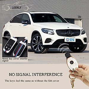 LEERLY Key Fob Cover for Mercedes Benz Accessories, Key Case with Key Chain Compatible with C E S M CLS CLK G Class Smart Key 3 Buttons white