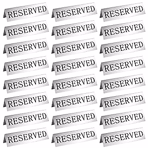 Metal Reserved Table Signs Reserved Sign Reserved Desk Signs Double Sided Table Stand Tents Sign Reserved Seating Signs for Wedding Restaurant Parties Ceremony, 5.91 x 3.15 Inch (Silver, 24 Pcs)