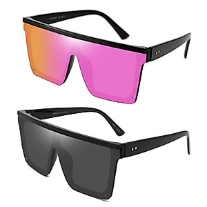 SHOWY SKY Oversized Square Sunglasses for Women Men Large Trendy Flat Top Shades Big UV Protection Black Shield