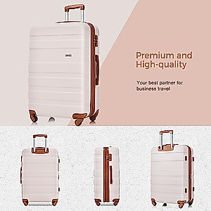 Merax 3 Piece Expandable ABS Hardshell Luggage Sets Spinner Wheel Suitcase TSA Lock Suit Case, Pink/Brown, 20/24/28 Inch