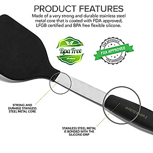 Daily Kitchen Utensil Set Silicone and Stainless Steel - Heat Resistant Cooking Utensils for Non Stick Cookware - Silicone Spatulas and Spoons for Cooking, Baking, Fried, Mixing, Serving - 4-Piece Set