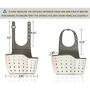 HCORRAN Kitchen Sink Caddy Sponge Holder,Hanging Kitchen Adjustable Strap Faucet Caddy（Beige 1pack）…