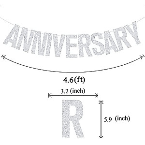 Happy Anniversary Banner, Silver Glitter Anniversary Sign, Wedding Anniversary Party Decorations Supplies Man Woman