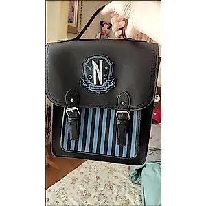 HIQUAY Wednesday Backpack Gothic Academy Aesthetic Backpack For Teens Y2K Preppy Backpack Addams (Blue stripes)