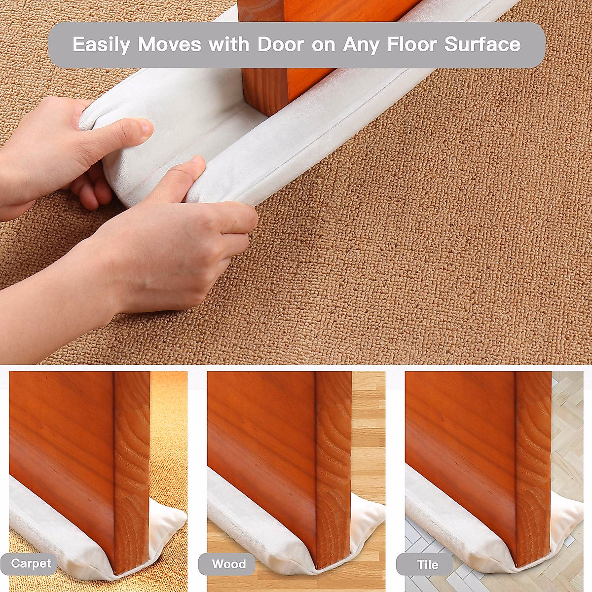 GDHOMM Door Draft Stopper, Door Sweep, Weather Stripping Door Seal Strip Household Products, Door air Blocker, Light Blocker, Noise Blocker, Energy Saving, 30" to 36" Size Adjustable,White