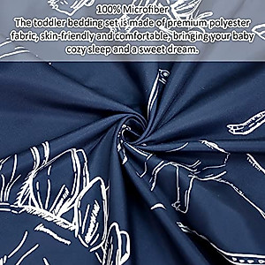 Jundetye 4 Pieces Dinosaur Toddler Bedding Set for Boys, Soft Breathable Toddler Comforter Set, Dino Print Navy, Includes Reversible Comforter, White Fitted Sheet and Flat Sheet, Pillowcase