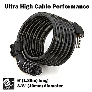 ETRONIC M6 Resettable Combination Lock Bike Cable, 6-Feet x 3/8-Inch, Black