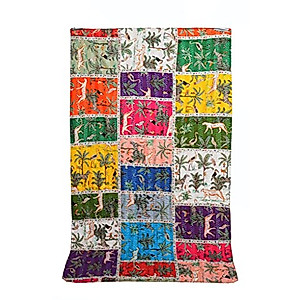Maviss Homes Beautiful Indian Traditional Patchwork Super Soft Cotton Double Kantha Quilt | Throw Blanket Bedspreads | Cozy Blanket Quilt | Easy Machine Washable and Dryable; Black