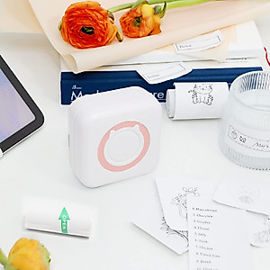 AURTEC Mini Thermal Printer, Portable Wireless Bluetooth Inkless Printer with 3 Rolls of Sticker and 3 Rolls of Thermal Paper, Compatible with Android/iOS, Pocket Printer for Memo, Photo and More Pink