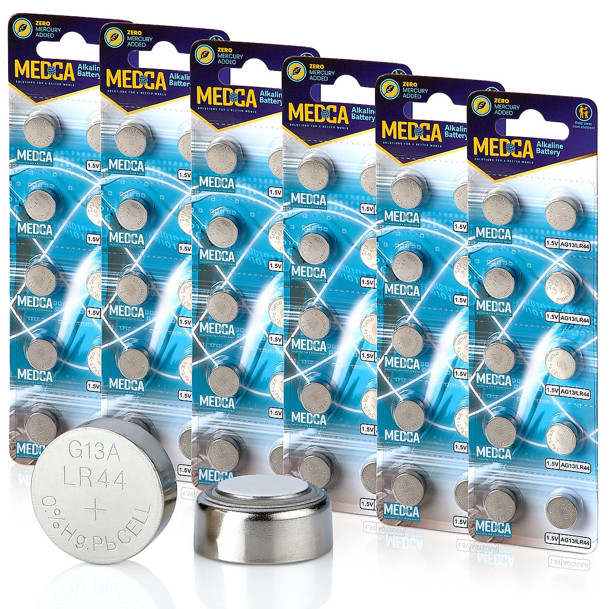 MEDca 1.5V Alkaline Batteries - LR44 AG13 357 303 SR44 Battery - Button Coin Cell for Hearing Aids and Amplifiers, Toys, Remotes, Calculators, Lasers | Long Lasting Power | Anti Corrosion | 60 PCS