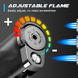 LcFun Butane Lighter 1 Pack Triple Jet Flame Torch Lighters Butane Refillable Gas Lighter Adjustable Windproof Pocket Lighter with Gift Box for Men and Women-Butane Not Included (1 Pack Black)