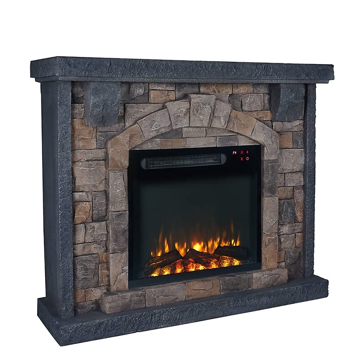 LIVILAND 45-Inch Freestanding Electric Fireplace with Faux Stone Mantel - Gray