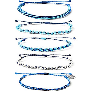 Mezcla Vida Bohemian Starfish Charm Silver Zinc Beaded Waterproof Rope Surfing Bracelets Sets For Women Teen Girls, Beach Handmade String Jewelry (BLUE, Zinc Alloy)