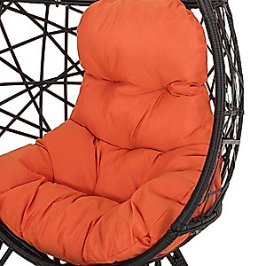 Great Deal Furniture Doris Outdoor Wicker Teardrop Chair with Cushion, Brown and Orange
