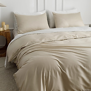 HeimenAogo Egyptian Cotton Duvet Cover Queen Size Sateen Weave, Silky Soft and Breathable Bedding Set with Zipper Closure, Long Staple Cotton Bed Linen (Linen Grey) 3Pcs