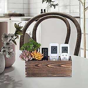 WuGeShop Wood Remote Control Holder 4 Compartments, Rustic Wooden Table TV Remote Caddy, Multi-use Desktop Remote Storage Organizers for Controller, Pencils, Pens, Phones