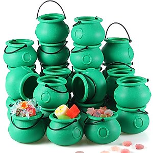 Plastic Cauldron Mini Witches Cauldron with Handle Halloween Candy Bucket Small Pot Decorations Candy Kettles for St patrick Day Halloween Party(Green,40 Pcs)