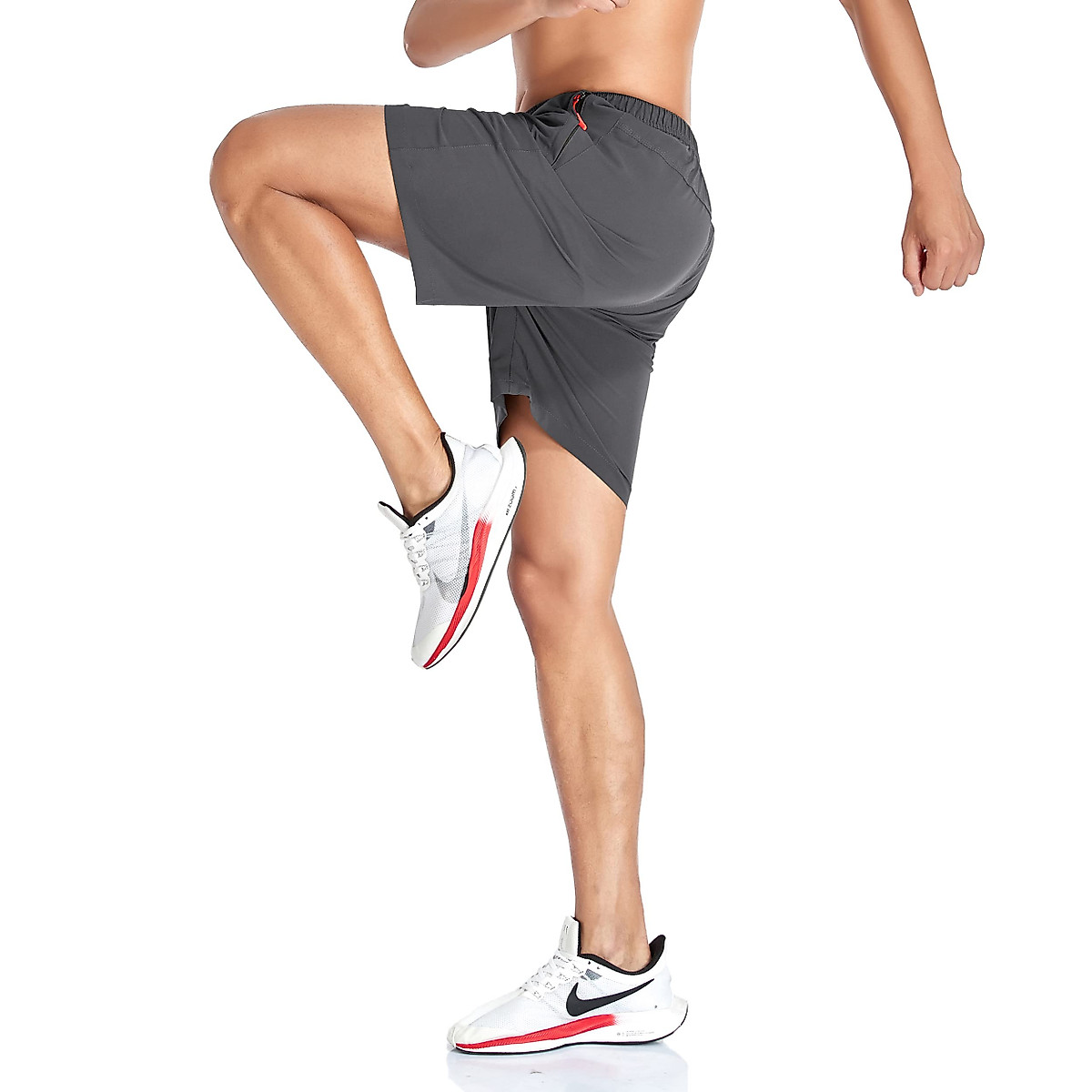 Selovzz Mens Workout Athletic Gym Shorts Sports Quick Dry Lightwight Mens Elastic Waist Shorts with Zipper Pockets (Dark Grey, US XL)