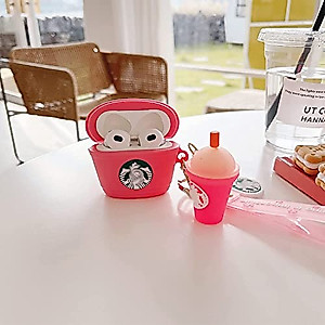 ZBDLXMD Compatible with AirPods 3rd Generation,(2021 Release) Cute 3D Cartoon Kawaii Funny Fun case,Designed with Drink Cup Keychain for Apple AirPods 3 Charging Case(Pink Coffee Cup)