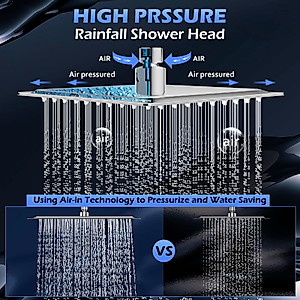 XaGai Modern 12-Inch Rain Shower Head with Handheld Spray, 11-Inch Extension Arm, 6 Settings, Anti-Leak, Built-in Power Wash, Height/Angle Adjustable, Chrome