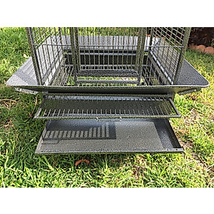 Large Elegant and Durable Wrought Iron Double Ladders Open Play Top Bird Parrot Rolling Cage, Include Seed Guard