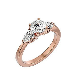 Certified 14K 1 pcs Round Cut Moissanite Diamond (1.09 ct) 2 pcs Pear Cut Moissanite Diamond (1.09 ct) With White/Yellow/Rose Gold Engagement Ring For Women