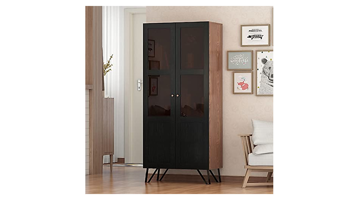 ECACAD 3-Tier Tall Bookcase with Glass Doors | Storage Cabinet