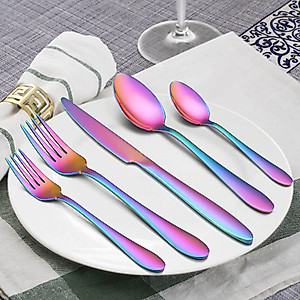 LIANYU 40-Piece Rainbow Silverware Set for 8, Stainless Steel Colorful Flatware Cutlery Set, Tableware Eating Utensils Include Forks Knives Spoons, Mirror Polished, Dishwasher Safe