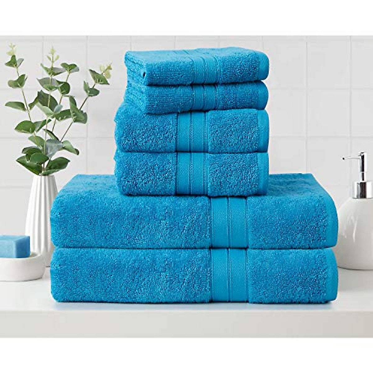 CANNON 70% Cotton 30% Bamboo 2 Bath, 2 Hand, 2 Washcloths Towel Set, 550 GSM, Super Absorbent, Breathable, Ultra Soft (Aquamarine)