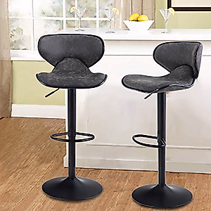 MAISON ARTS Counter Height Swivel Bar Stools Set of 2 Adjustable Barstools with Back for Kitchen Counter Tall Bar Height Chairs Faux Leather High Stools for Kitchen Island,Support 300 LBS,Grey