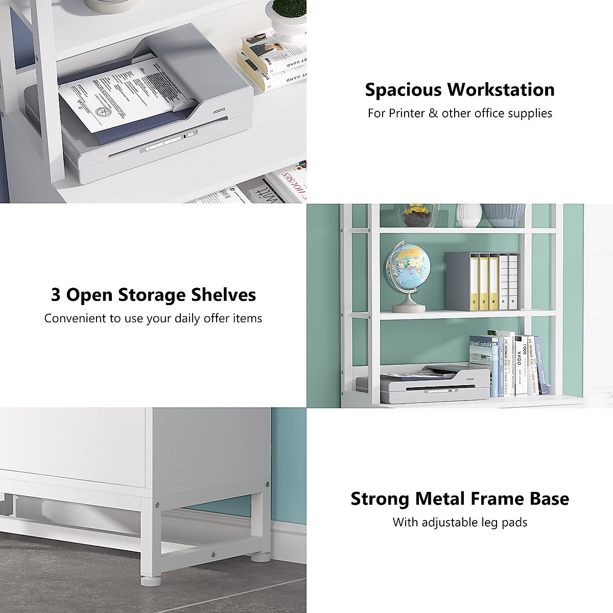 Tribesigns 2 Drawer Vertical File Cabinet with Lock & Bookshelf, Letter Size Large Modern Filing Cabinet Printer Stand with Open Storage Shelves for Home Office, White