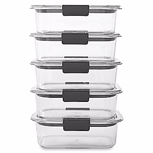 Rubbermaid Brilliance Pantry Organization & Food Storage Containers, Set of 10 (20 Pieces Total) & Brilliance Food Storage Container, BPA free Plastic, Medium, 3.2 Cup, 5 Pack, Clear