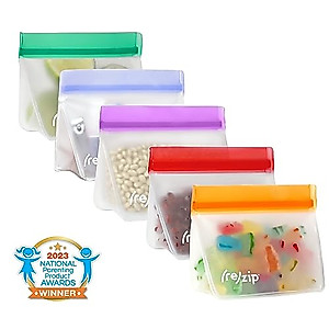 rezip 5-pack Stand-Up Reusable Bag Bundle | BPA-Free, Food Grade, Leakproof, Freezer and Dishwasher Safe | 5 Snack-Size Bags (1-Cup / 8-Oz) | Jewel Tones