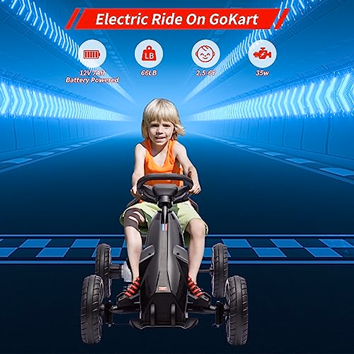 12V Electric Go Kart for Kids,7Ah Battery Powered Car for Toddlers, Adjustable Seat, High/Low Variable Speeds,EVA Wheels, Outdoor Ride On Toy Vehicle Gift for 3-6 Years,Black