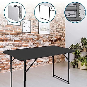 TRACYE 4 Foot Camping and Utility Folding Table Height Adjustable - Black