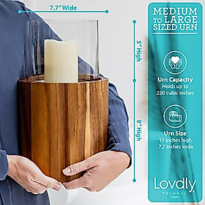 Lovdly Cremation Urn for Human Ashes, Large-Medium Keepsake Urns for Adult & Pet Ashes, Decorative Urn Made from Premium Wooden Base with Glass Top & Flameless LED