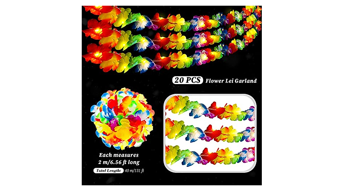 20 Pcs Hawaiian Lei Garlands for Luau and Beach Parties