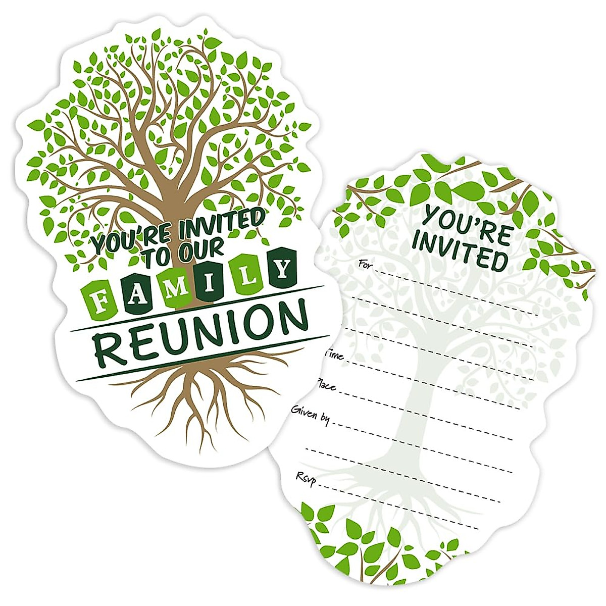 Cusrtyh Greeting Card - 15 Sheets Family Tree Reunion Invitations, Double Sided, Birthday Party Supplies with 15 Envelopes