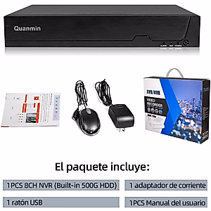 Quanmin 8CH 5MP NVR with 500GB HDD Network Video Recorder 25ft Night Vision,Supports 8CH 5MP/4MP/3MP/1080P/720P IP Camera,H.265+,HDMI,VGA Output,P2P,APP Remote Access for Security CCTV Camera Systems