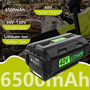 Homesuit 40V Battery Replacement for Ryobi 40V Battery and 40V Battery Charger Combo, Compatible with Ryobi 40 Volt Lithium Battery 6.5Ah OP4026 OP40601 OP4050A OP4040 OP4030 OP4050 OP4015 OP40201
