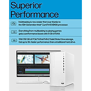 HP Pavilion Desktop PC, 12th Gen Intel Core i5-12400, 8 GB RAM, 512 GB SSD, Windows 11 Home, Wi-Fi 6 & Bluetooth, 9 USB Ports, Wired Keyboard & Mouse Combo, Pre-Built PC Tower (TP01-3050, 2022)