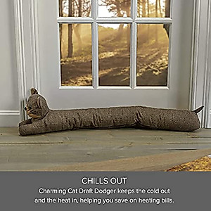 Elements Cute Draft Stopper for Home and Office - Brown Tweed Cat Weighted Fabric Animal Draft Stopper, 35-Inch
